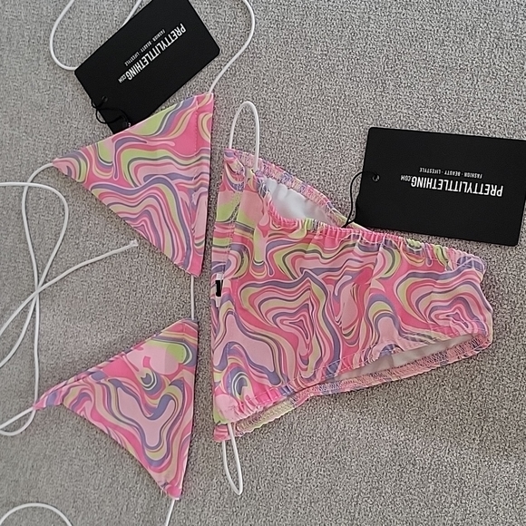 PrettyLittleThing | Swim | Nwt Pink Swirl String Triangle Bikini | Poshmark